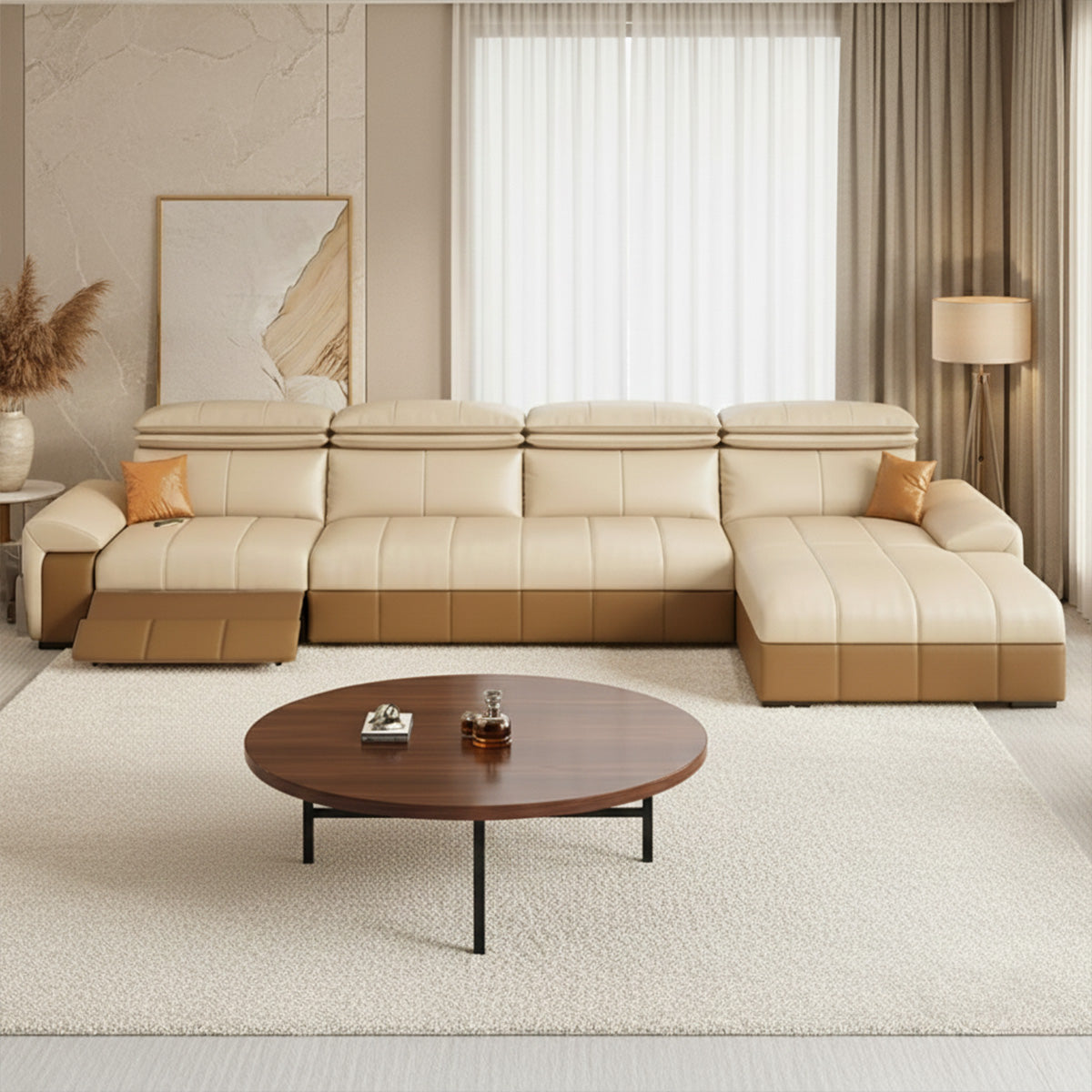 The Sierra | Modern Dual-Tone White & Tan Modular Recliner Sectional S ...